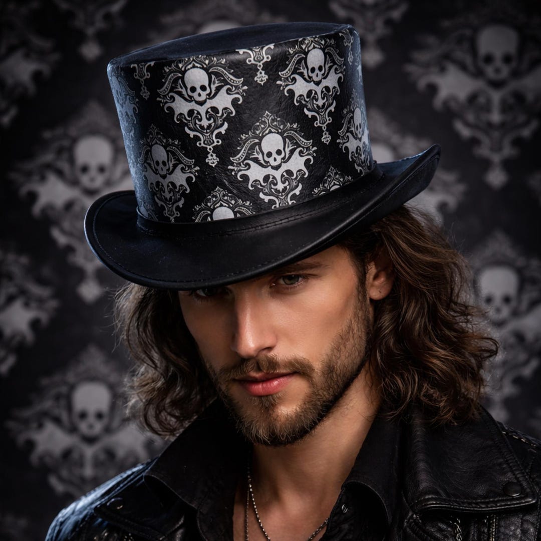 Leather Steampunk Gothic Top Hat Skull Pattern Cosplay Eastern ...