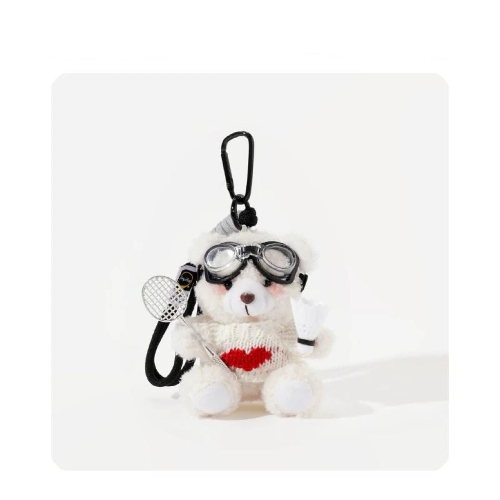 Original Design Shy Bear Badminton Plush Bag Charm | Cute Backpack ...