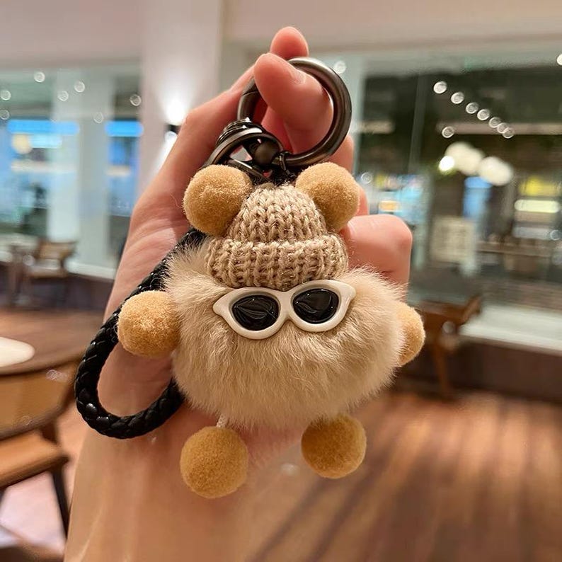 Rex Rabbit Fur Small Soot Car Keychain Pendant, Cute Plush Trendy ...