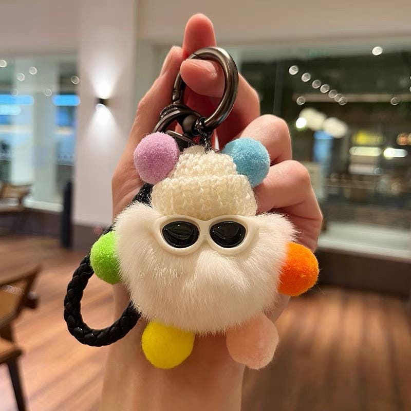 Rex Rabbit Fur Small Soot Car Keychain Pendant, Cute Plush Trendy ...