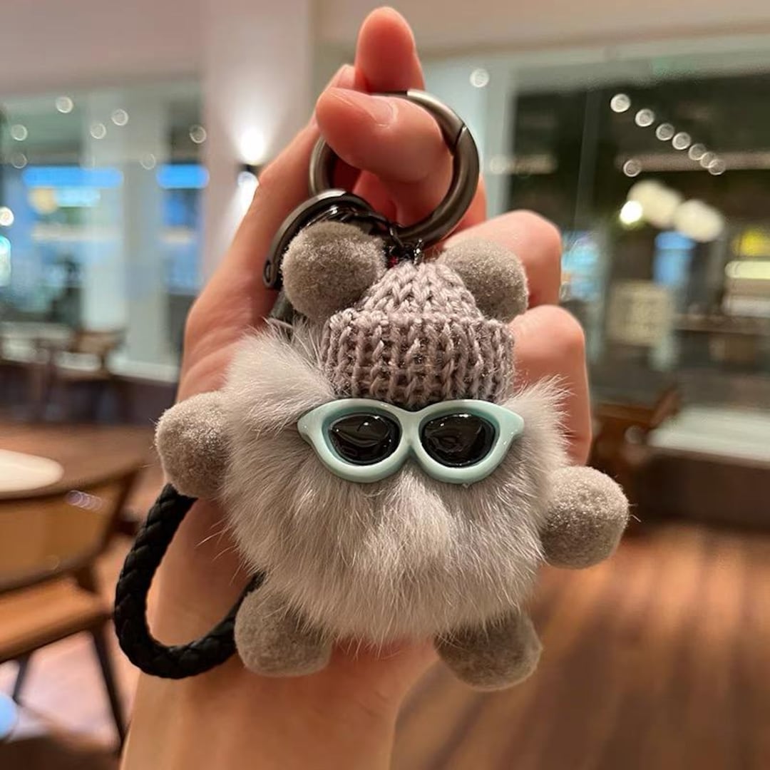 Rex Rabbit Fur Small Soot Car Keychain Pendant, Cute Plush Trendy ...