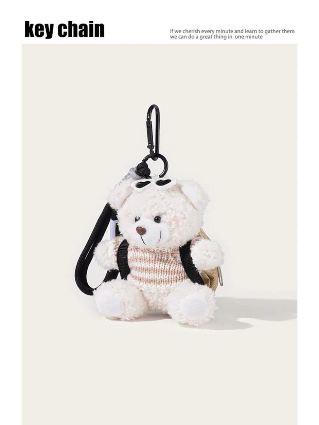 Cute Backpack Teddy Bear Plush Bag Charm, Handmade Kawaii Bear Keychain ...