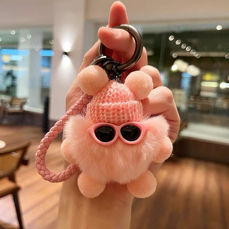 Rex Rabbit Fur Small Soot Car Keychain Pendant, Cute Plush Trendy ...