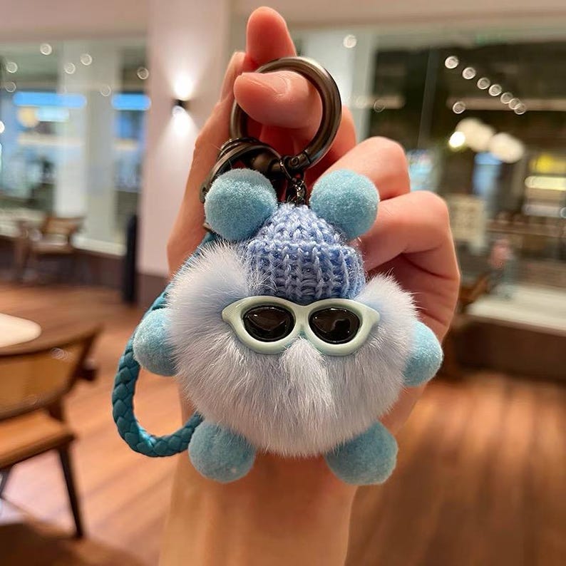 Rex Rabbit Fur Small Soot Car Keychain Pendant, Cute Plush Trendy ...
