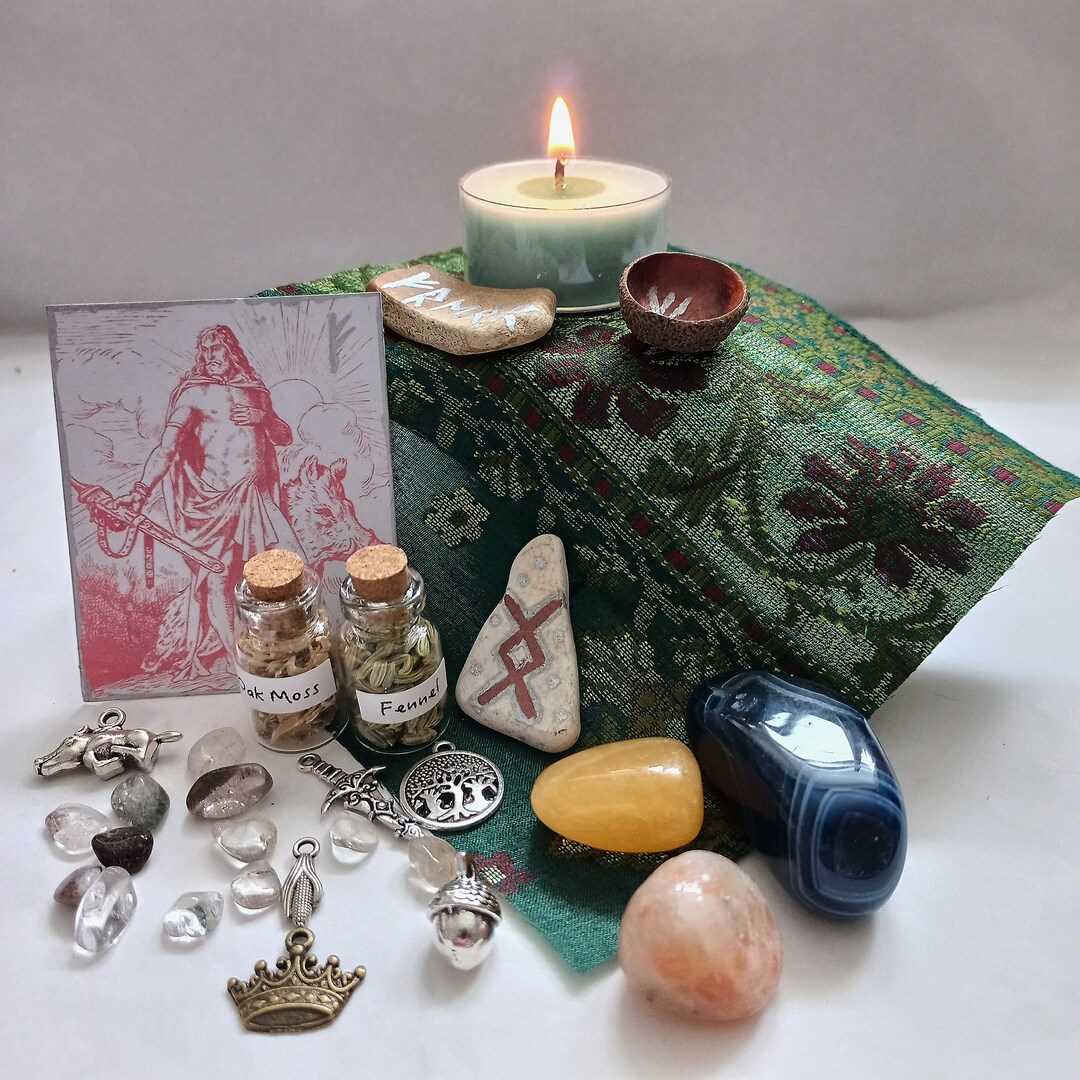 Mini Altar for FREYR, Norse Deity, in Tin & Bag. Crystals, Tumblestones ...