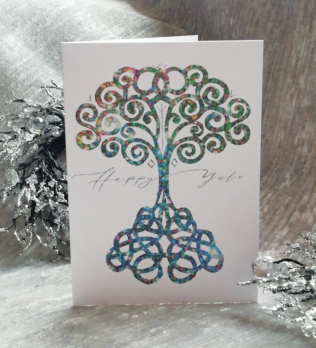 Set of 6 Yule Cards With Envelopes, "tree of Life With Runes" Design in ...