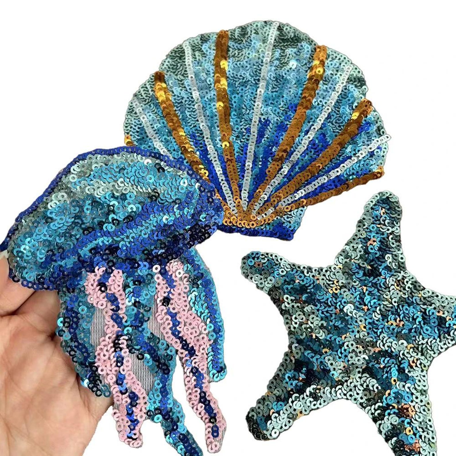 Jellyfish Shells Starfish Sequin Patch, Stylish Applique, for DIY ...