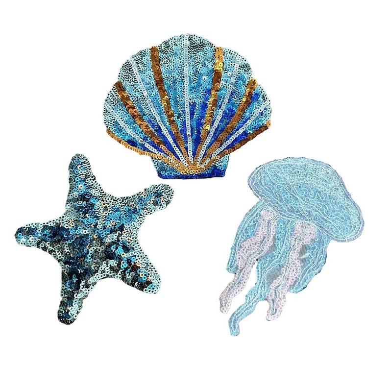 Jellyfish Shells Starfish Sequin Patch, Stylish Applique, for DIY ...