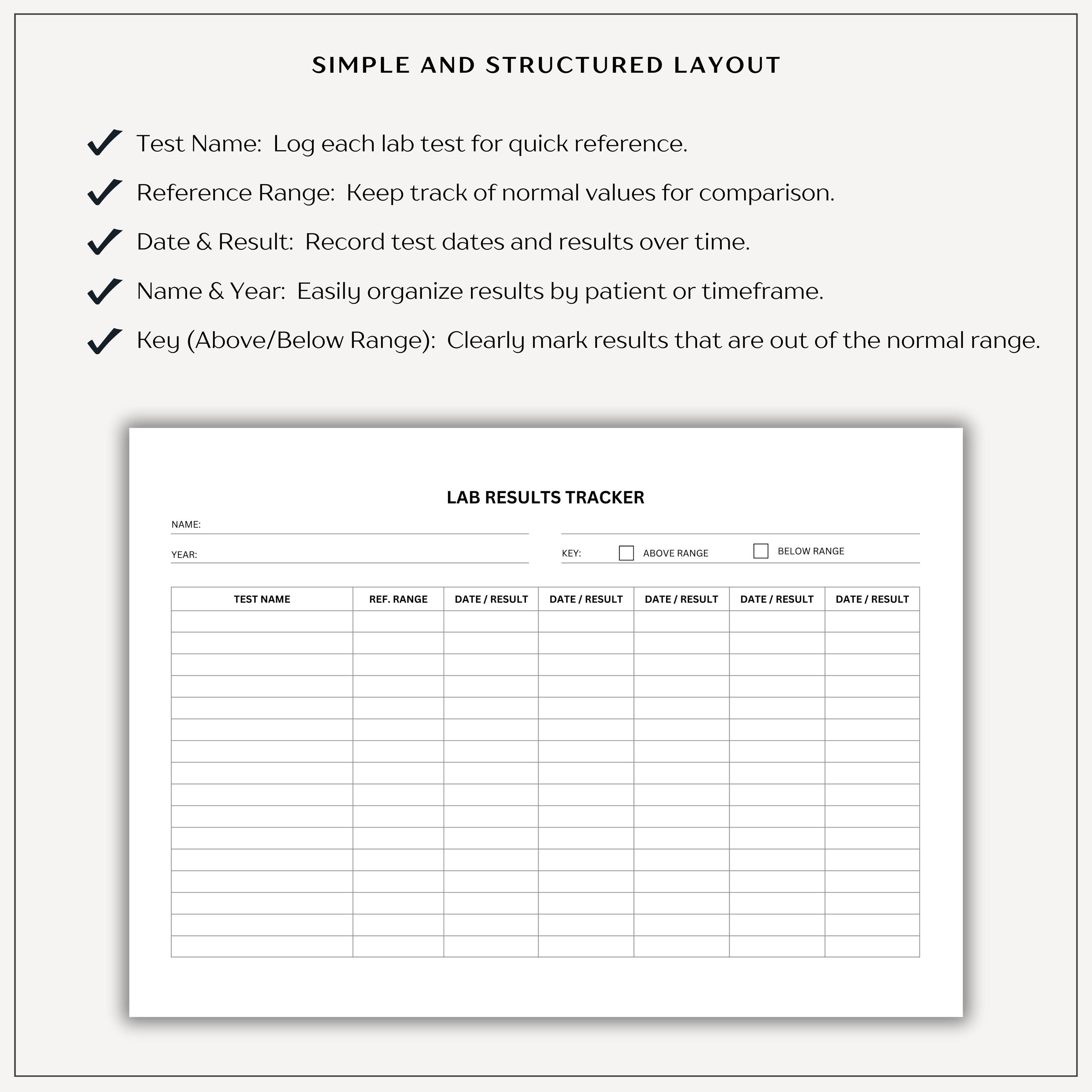 Printable Lab Results Tracker – Medical Test Log, Health Record ...