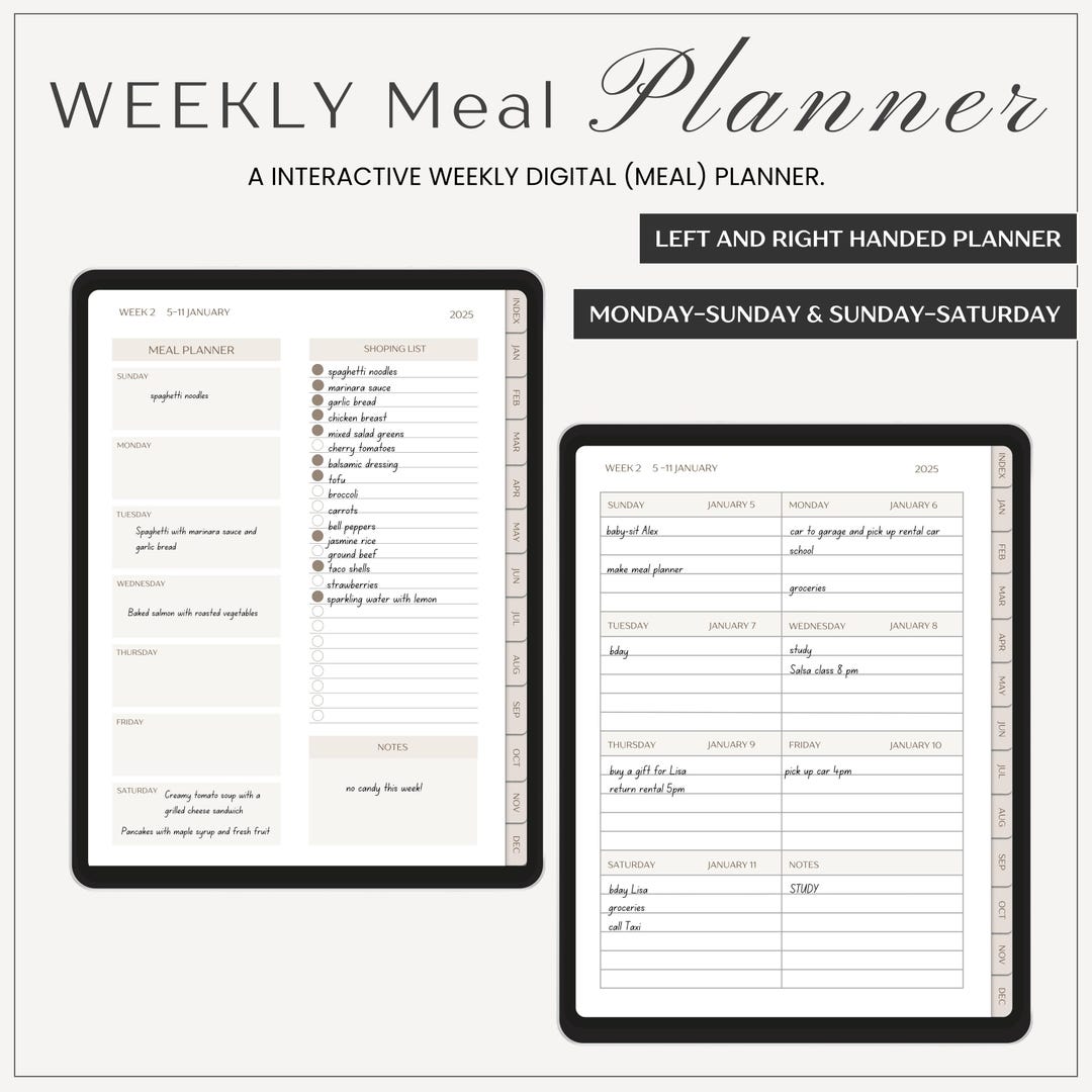 Digital Weekly Meal Planner 2025, iPad & Android Planner, Goodnotes ...