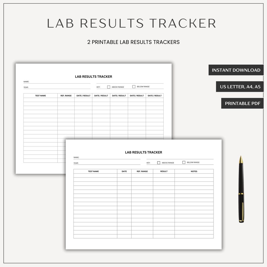 Printable Lab Results Tracker – Medical Test Log, Health Record ...