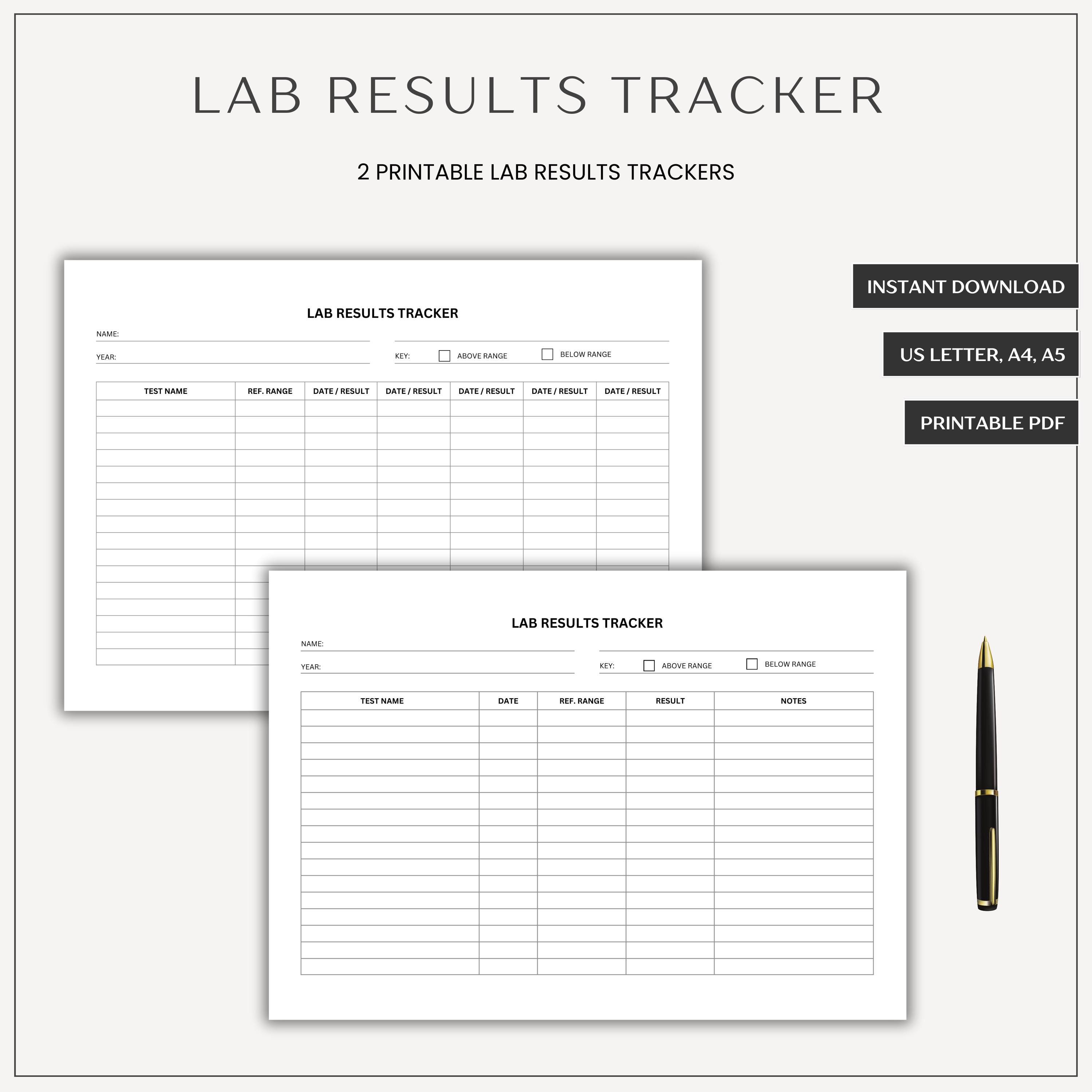Printable Lab Results Tracker – Medical Test Log, Health Record ...