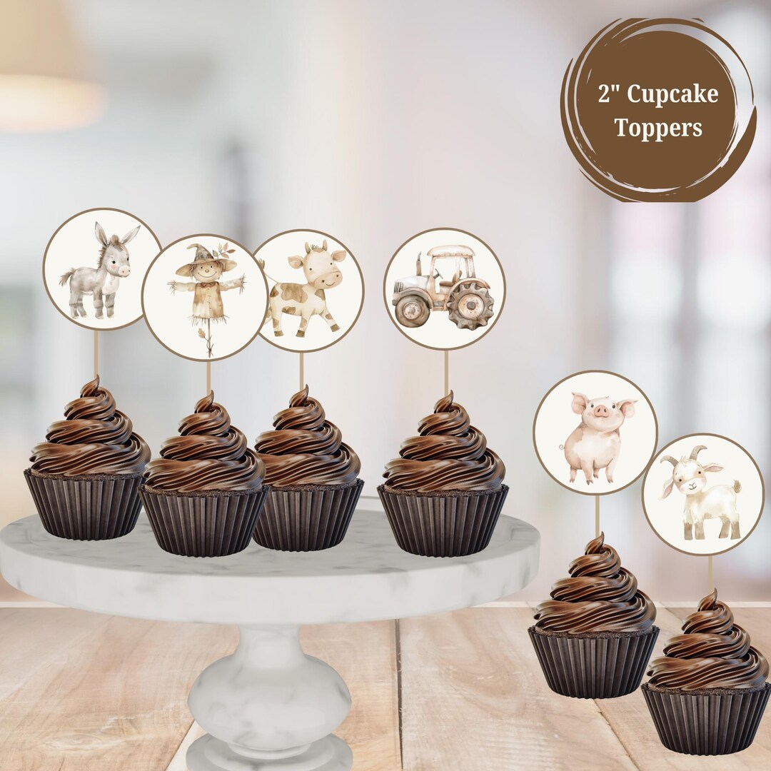 Farm Animals Cupcake Toppers, Birthday Party Decor, Cute Farm Animal ...
