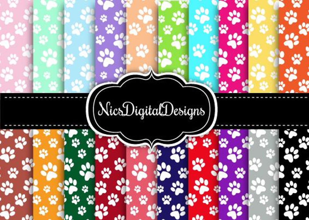 Paw Print Digital Papers in Seasonal Colours for Commercial Use (1A No ...