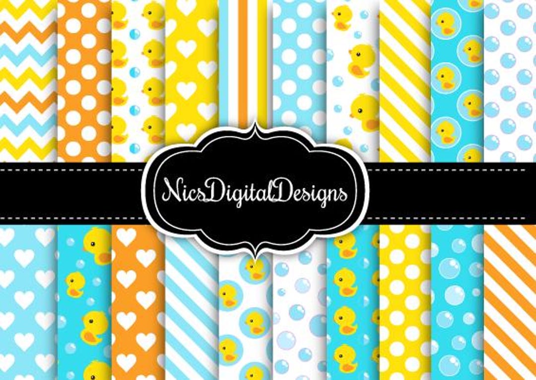 Duck Digital Papers: Blue & Yellow Scrapbook Patterns (commercial Use ...