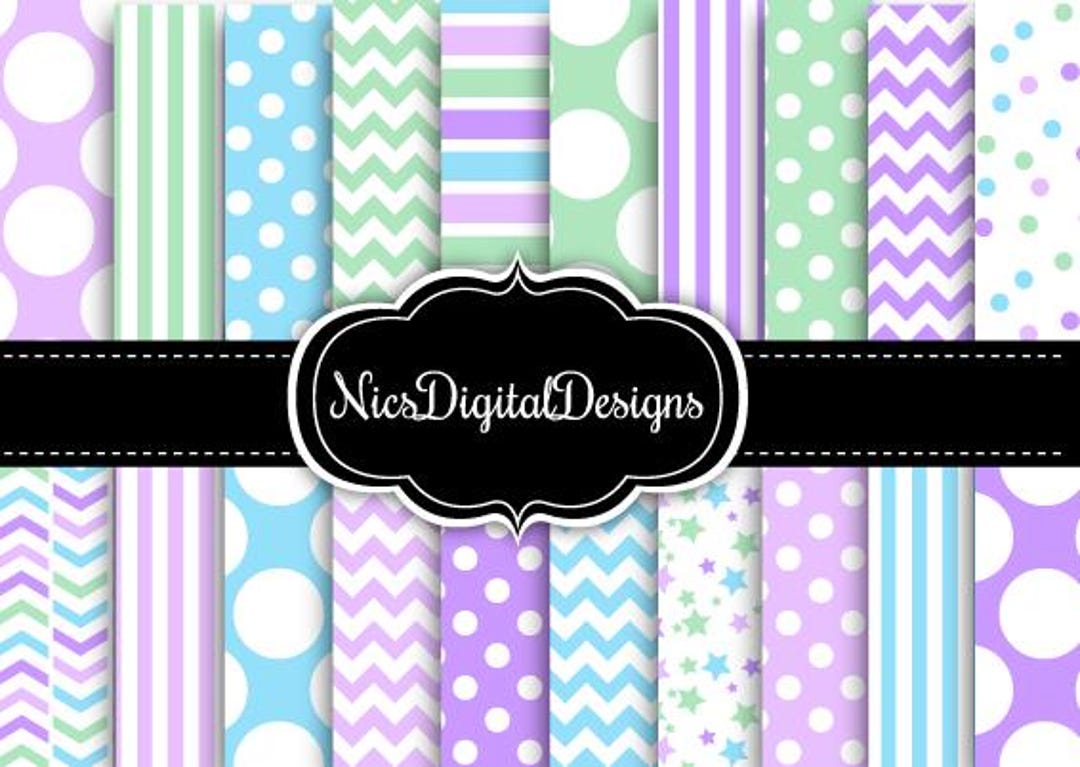 Purple Blue Green Digital Paper, Stripes, Polka Dots (12x12 Inches) - Etsy