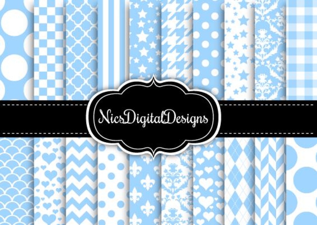 Baby Blue Digital Paper: Mixed Patterns (12x12 Inches) - Etsy