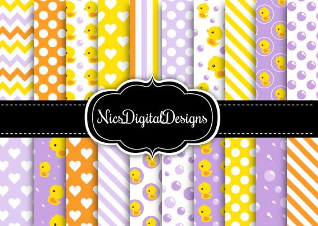 Duck Digital Papers: Purple & Yellow Scrapbook Patterns (commercial Use ...