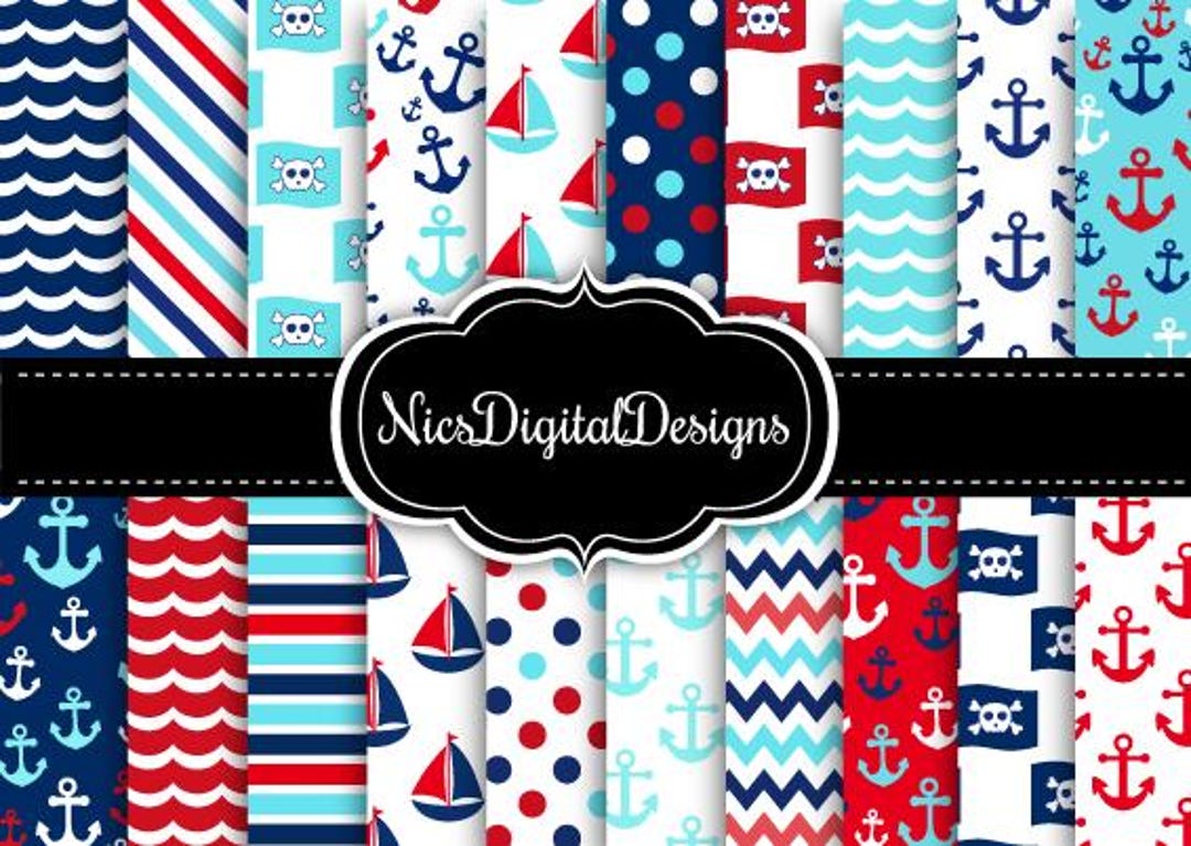 Nautical Digital Papers: Boy Colors, Anchors, Boats (digital Download ...