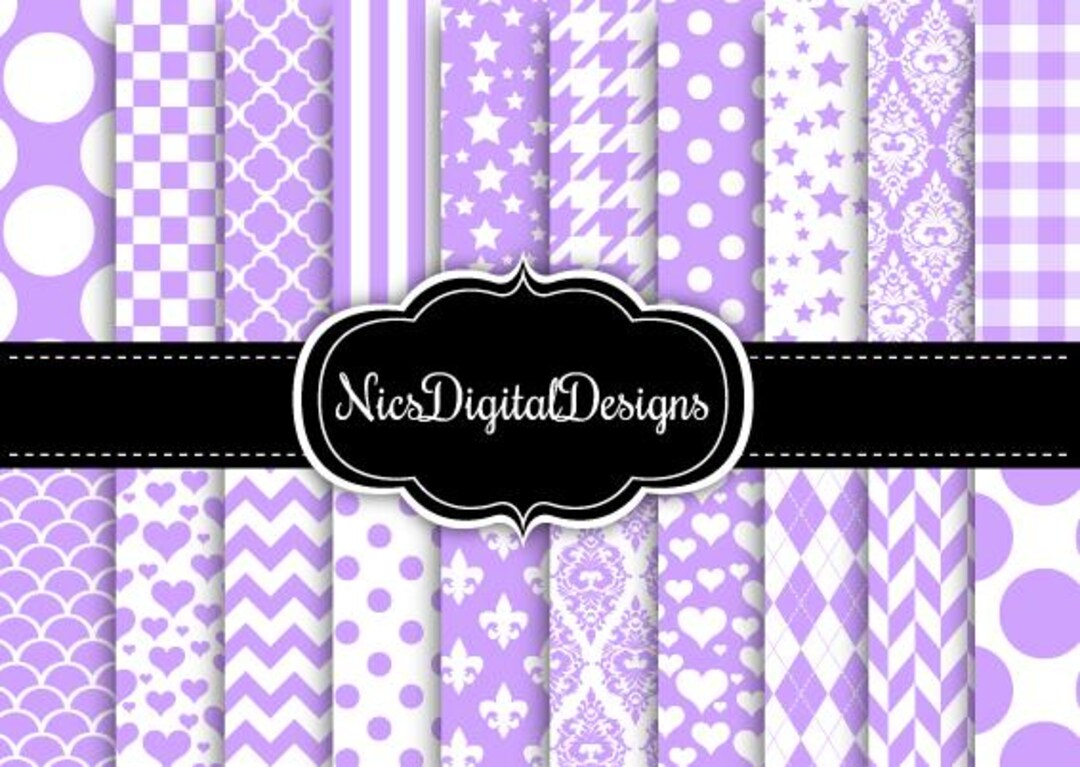 Light Purple Digital Paper Pack, Damask and Polka Dot Patterns (12x12 ...
