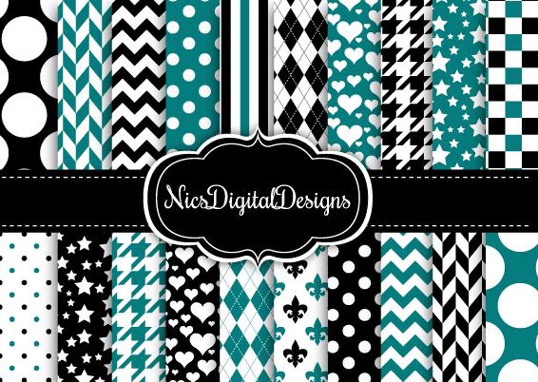 Two Tone Patterns in Black and Teal for Commercial Use 9B No 2 - Etsy