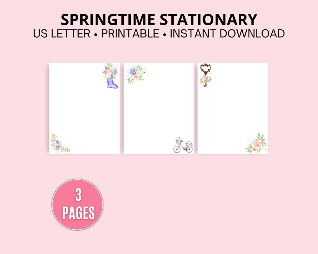 Springtime Floral Spring Printable Unlined US Letter Note Writing Paper ...