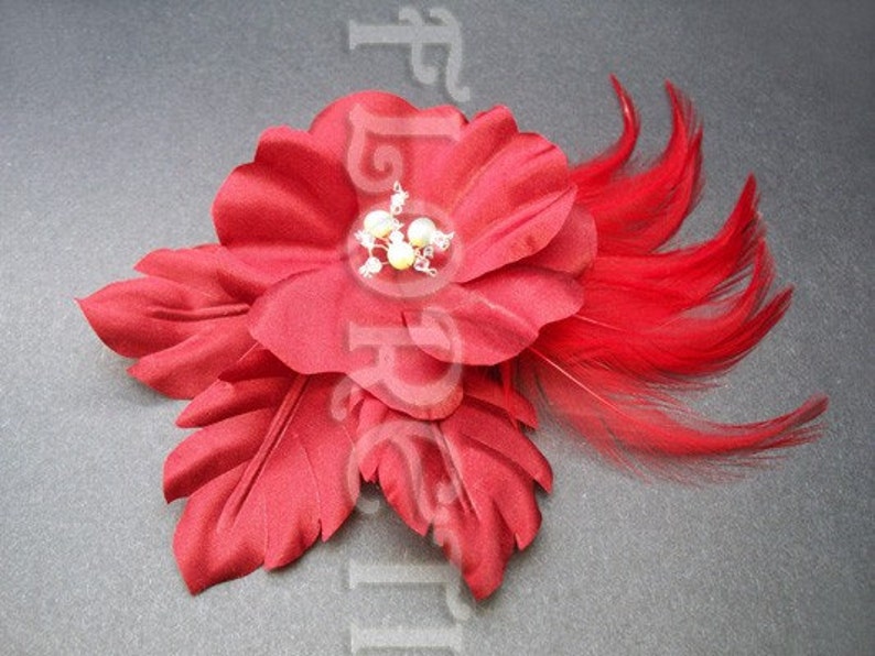 Couture Deep Red Rose Silk Flower Bridal Fascinator Hair Clip Head Wear ...