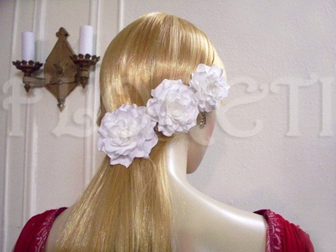 White Bridal Hair Clips N Wedding Dress Pin, 4 Piece Set Gardenia - Etsy