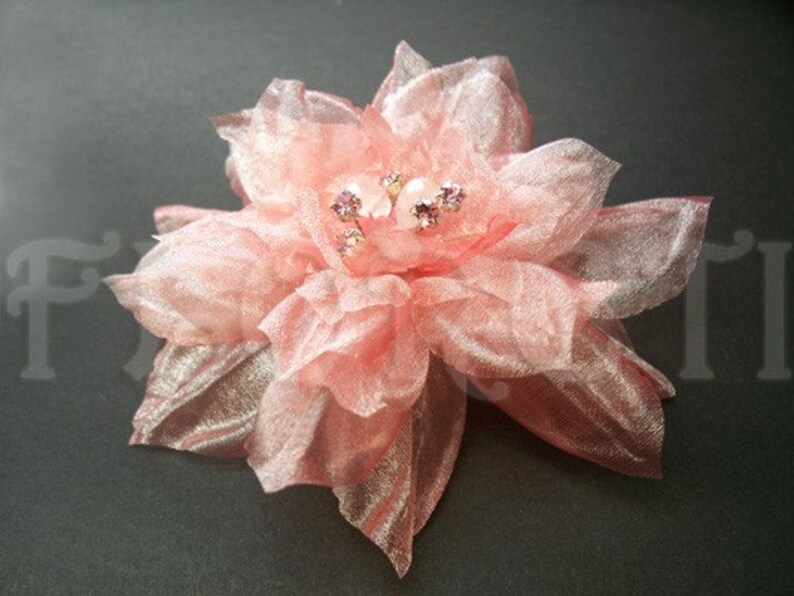 Wedding Flower Hair Clip Bridal Dress Pin Golden Pink Organdy - Etsy