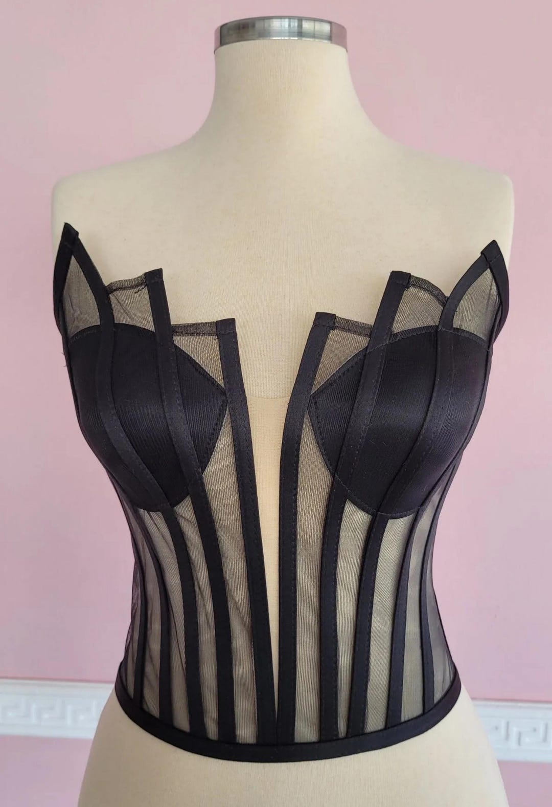 Satin Mesh Corset Top | Strapless Lingerie Bustier - Etsy