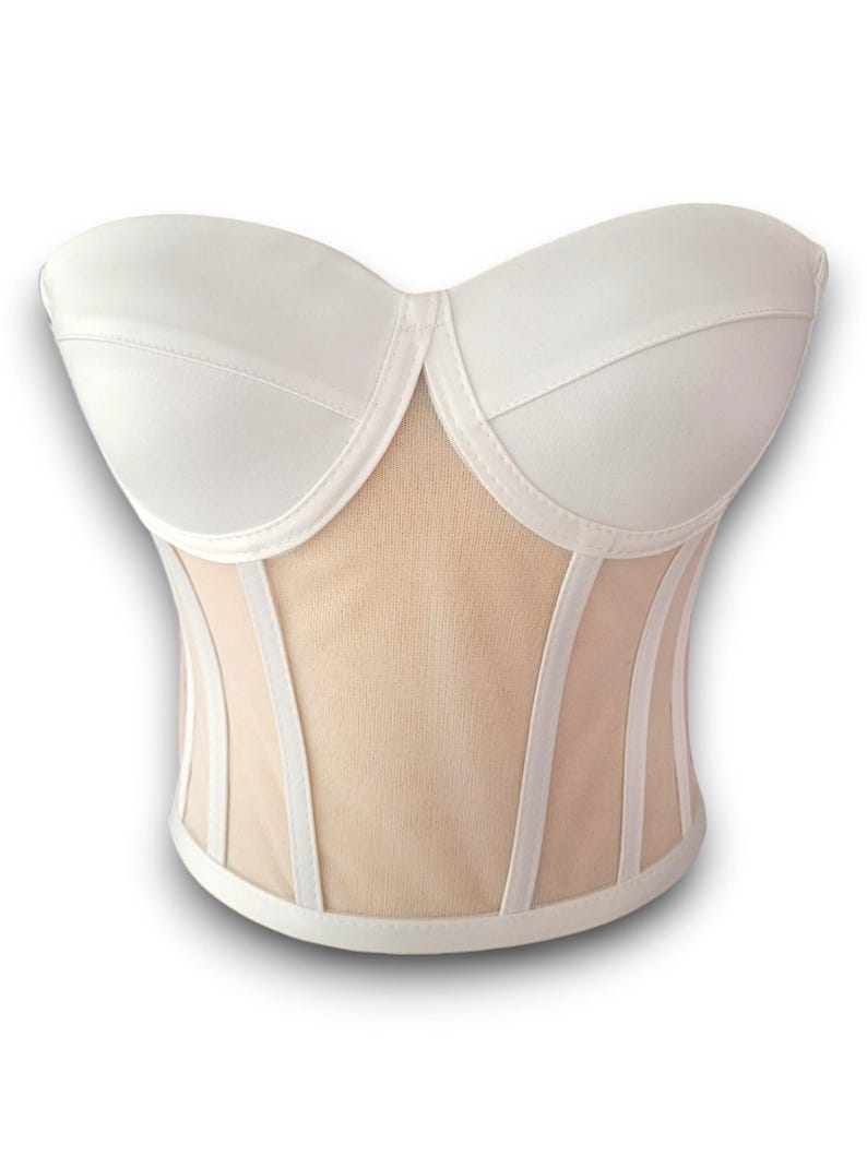 White Strapless Corset Top | Sheer Mesh Bustier, Bridal Lingerie - Etsy