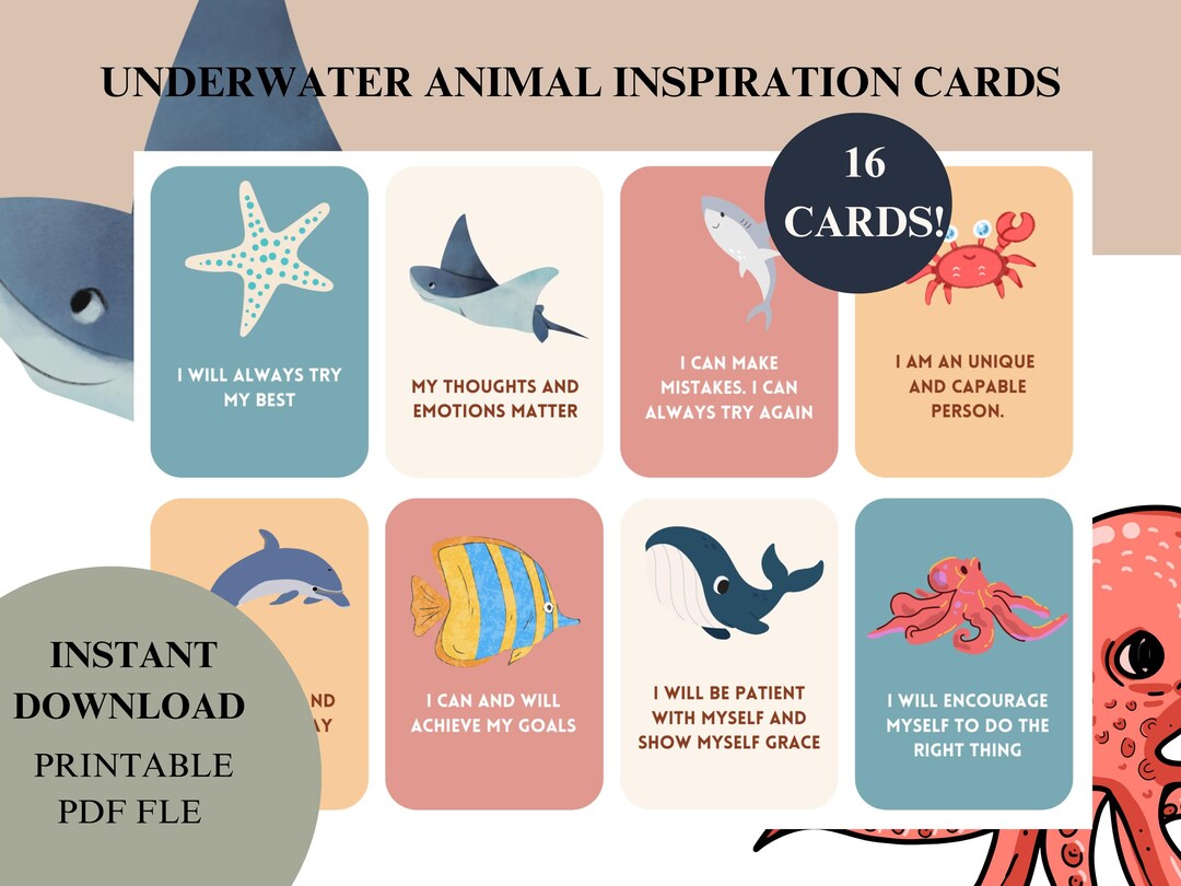 Inspiration Cards for Toddler and Preschool Kids Under Water Animal ...