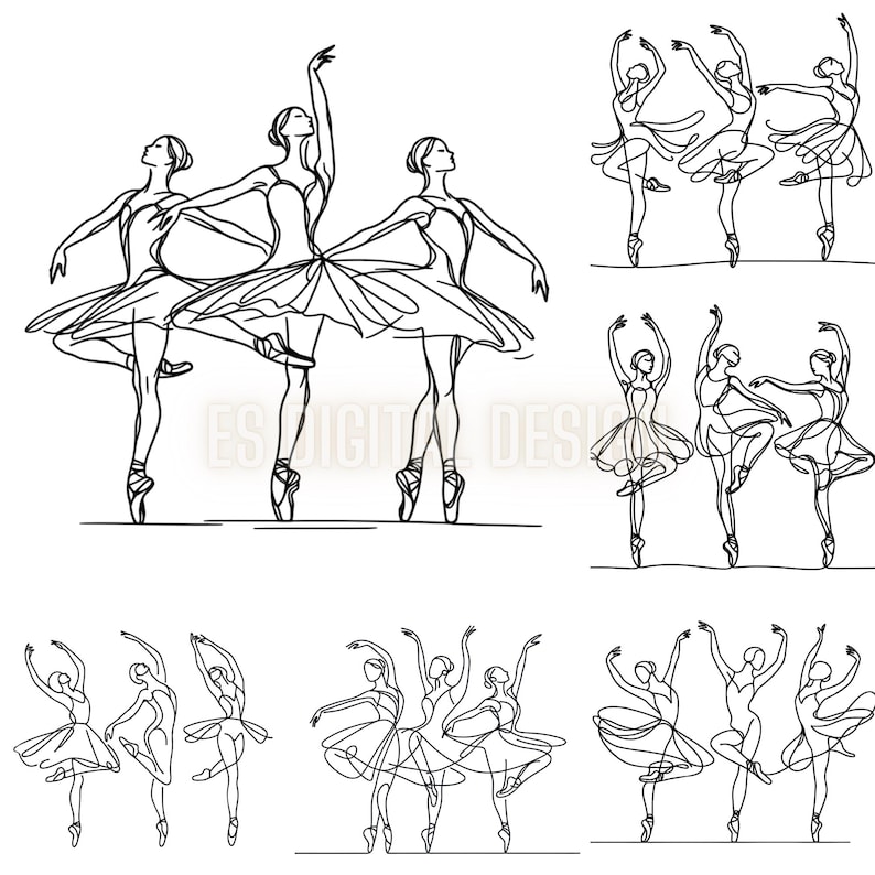 Girl Ballet Dancer Png Bundle, Line Art Ballet Png, Ballerina Clipart ...
