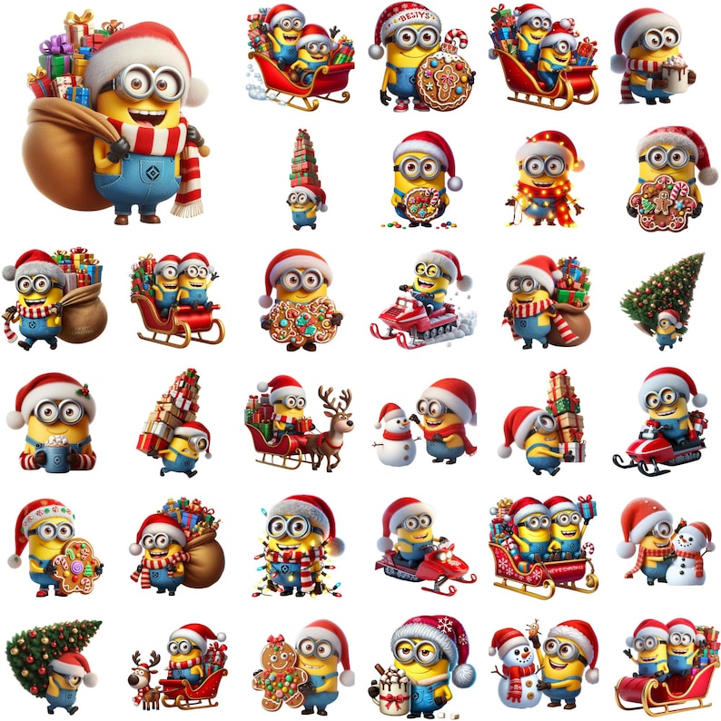 Christmas Minions PNG Bundle: Animated Characters Clipart (digital ...