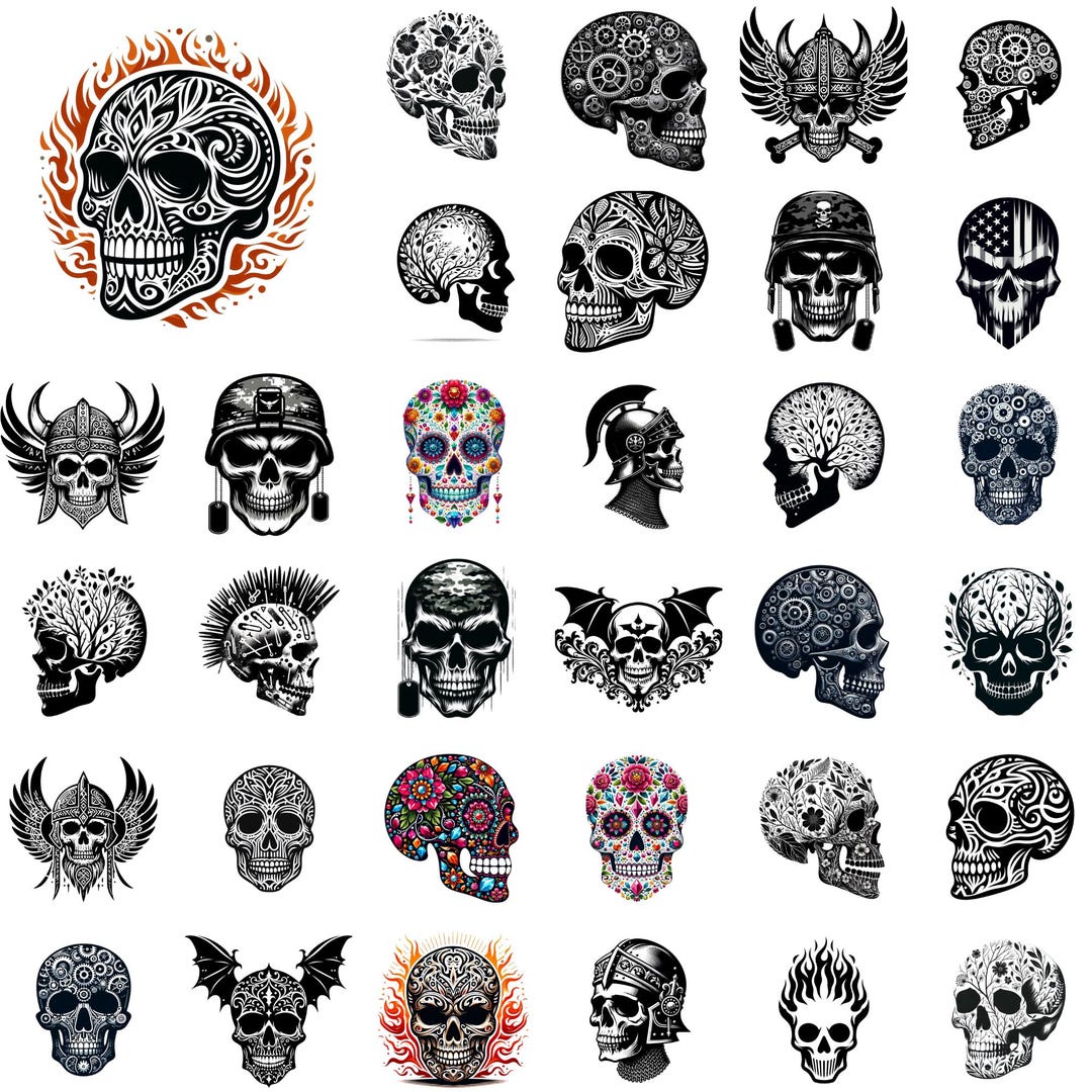 Skull PNG Bundle: Sugar Skull & Skeleton Clip Art (digital Download) - Etsy