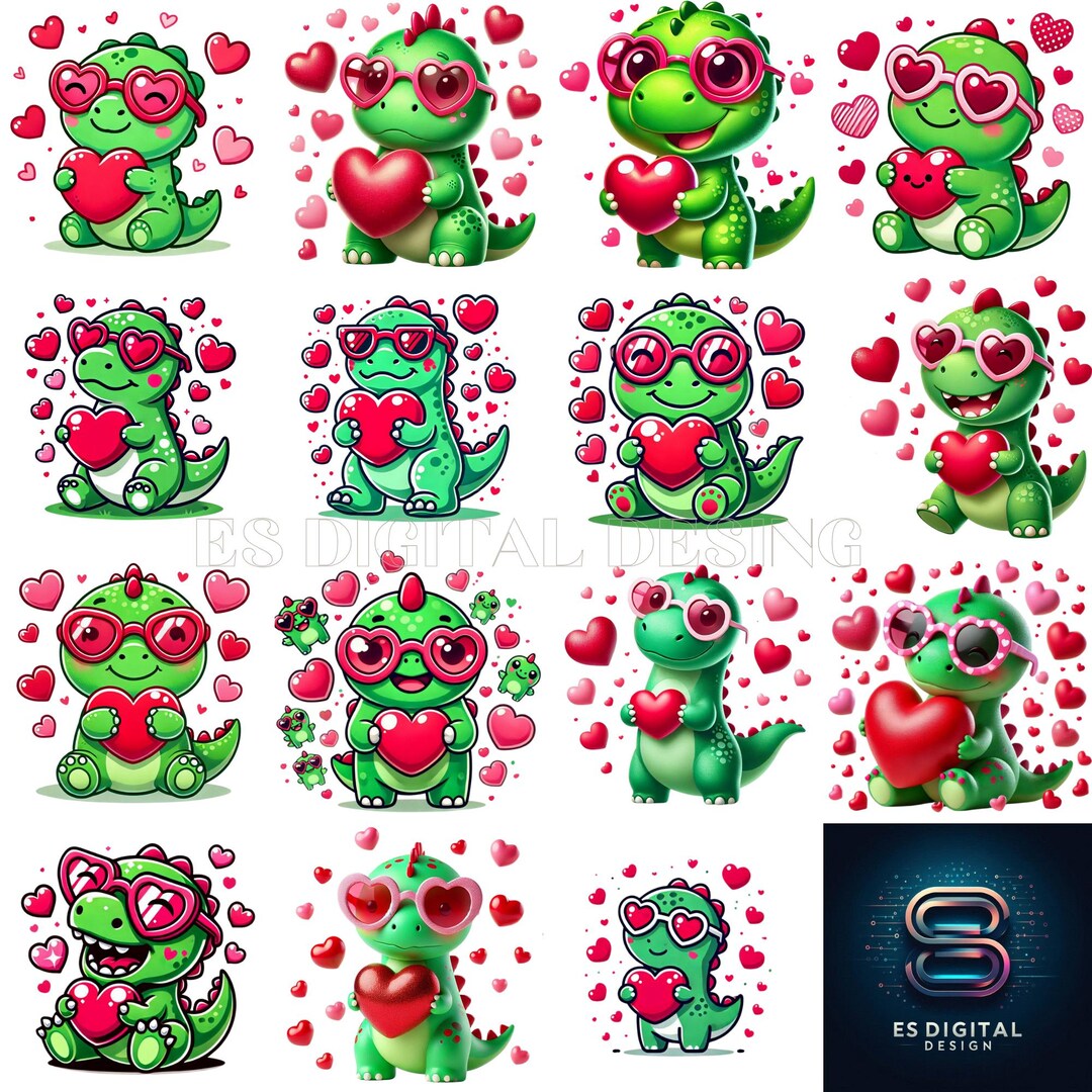 T-rex Heart Png Bundle, Dino Love Png, Valentine Dino Png, Dinosaur ...