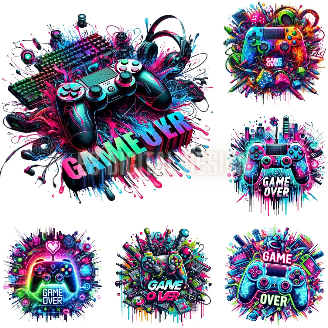 Game Over PNG Bundle: Watercolor Gamer Clipart (digital Download) - Etsy