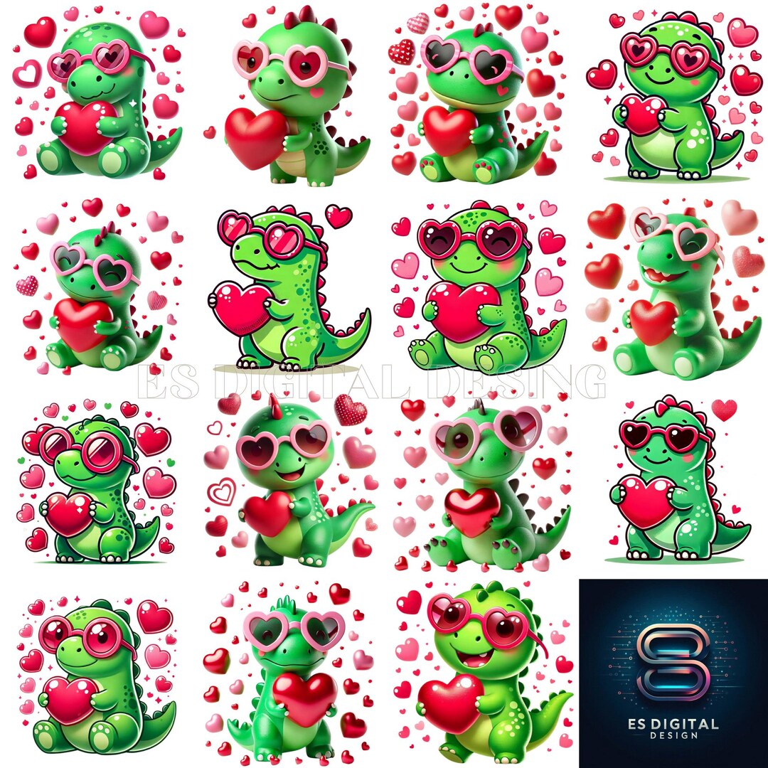 T-rex Heart Png Bundle, Dino Love Png, Valentine Dino Png, Dinosaur ...
