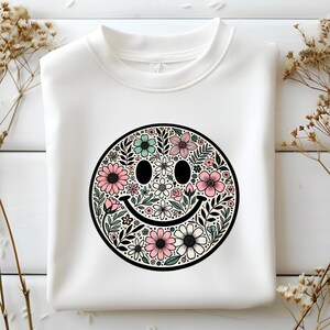 Floral Smiley Face PNG Bundle: Vintage Shirt Design (digital Download ...