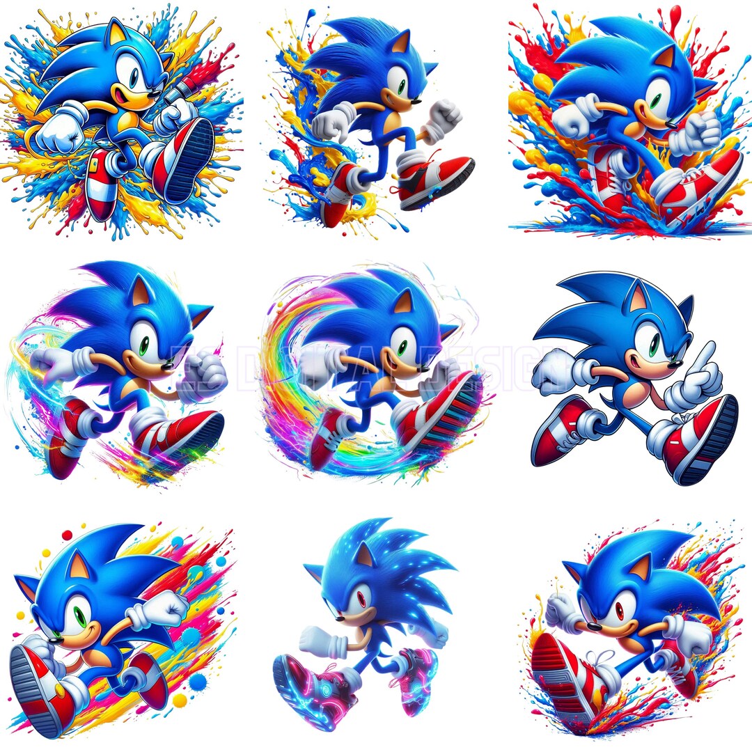 Cartoon Sonic Png Bundle, Watercolor and Splatter Styles, T-shirts ...