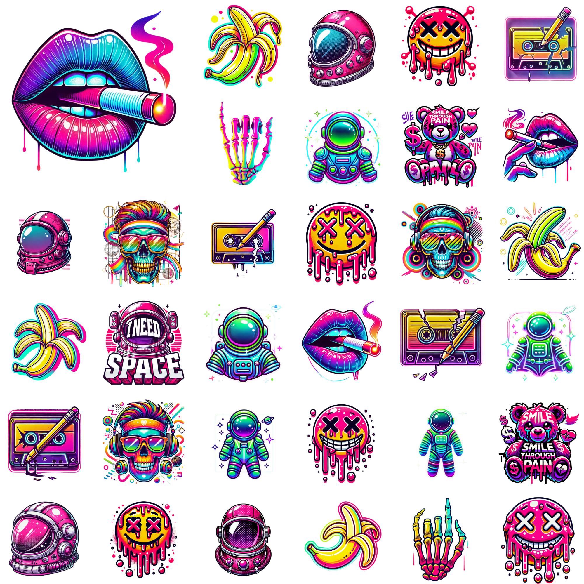 Colorful Neon Png Bundle, Trendy Neon Tshirt Design, Skeleton Peace ...