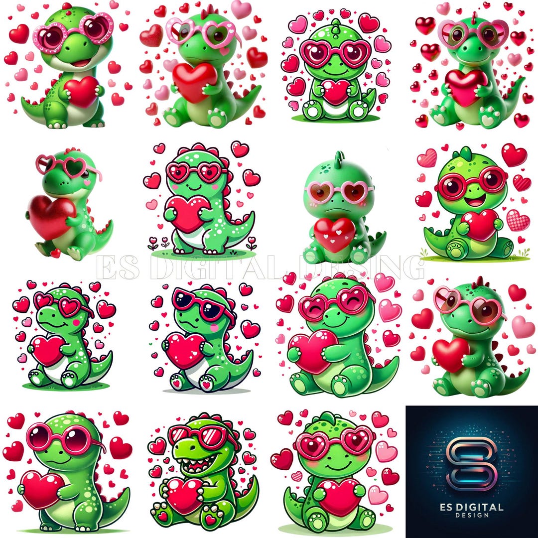 T-rex Heart Png Bundle, Dino Love Png, Valentine Dino Png, Dinosaur ...