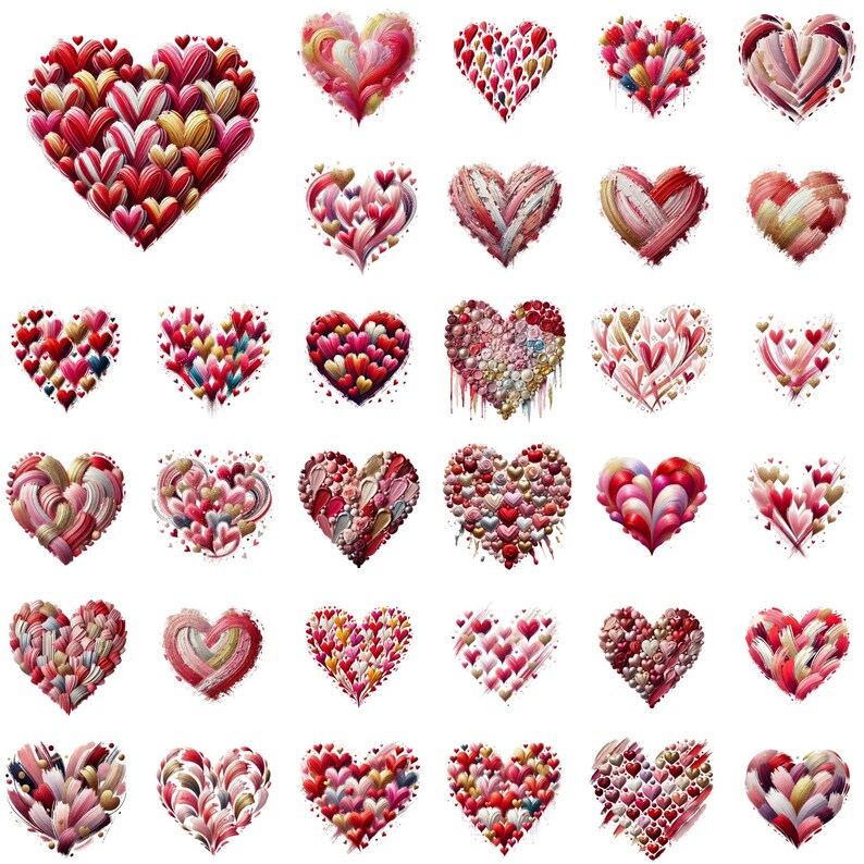 Valentine's Day Heart Brushstroke PNG Clipart Bundle (digital Download ...