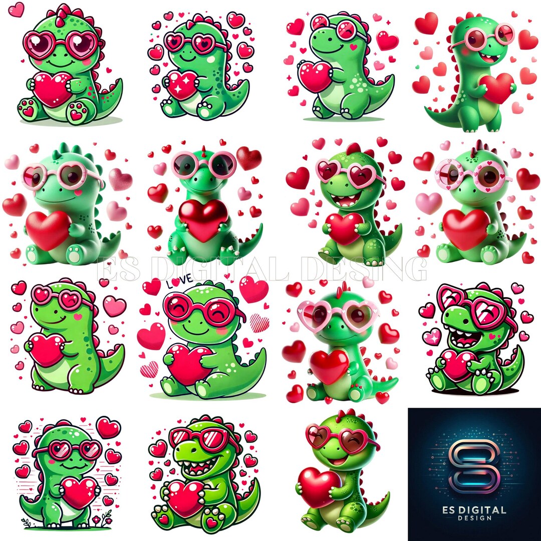 T-rex Heart Png Bundle, Dino Love Png, Valentine Dino Png, Dinosaur ...