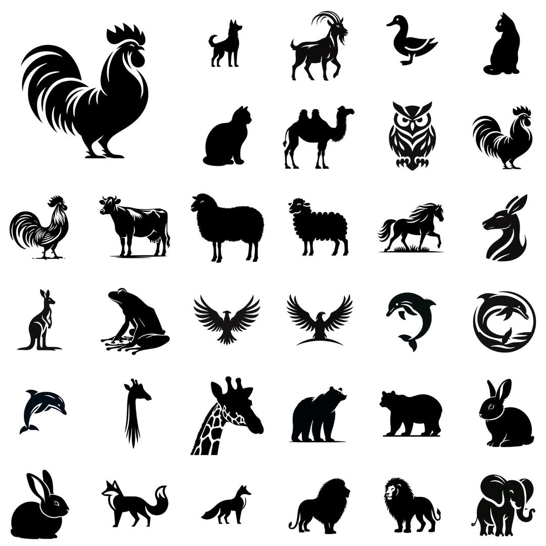 Wild Animal Silhouette PNG Bundle: Tattoo & T-shirt Designs (digital ...