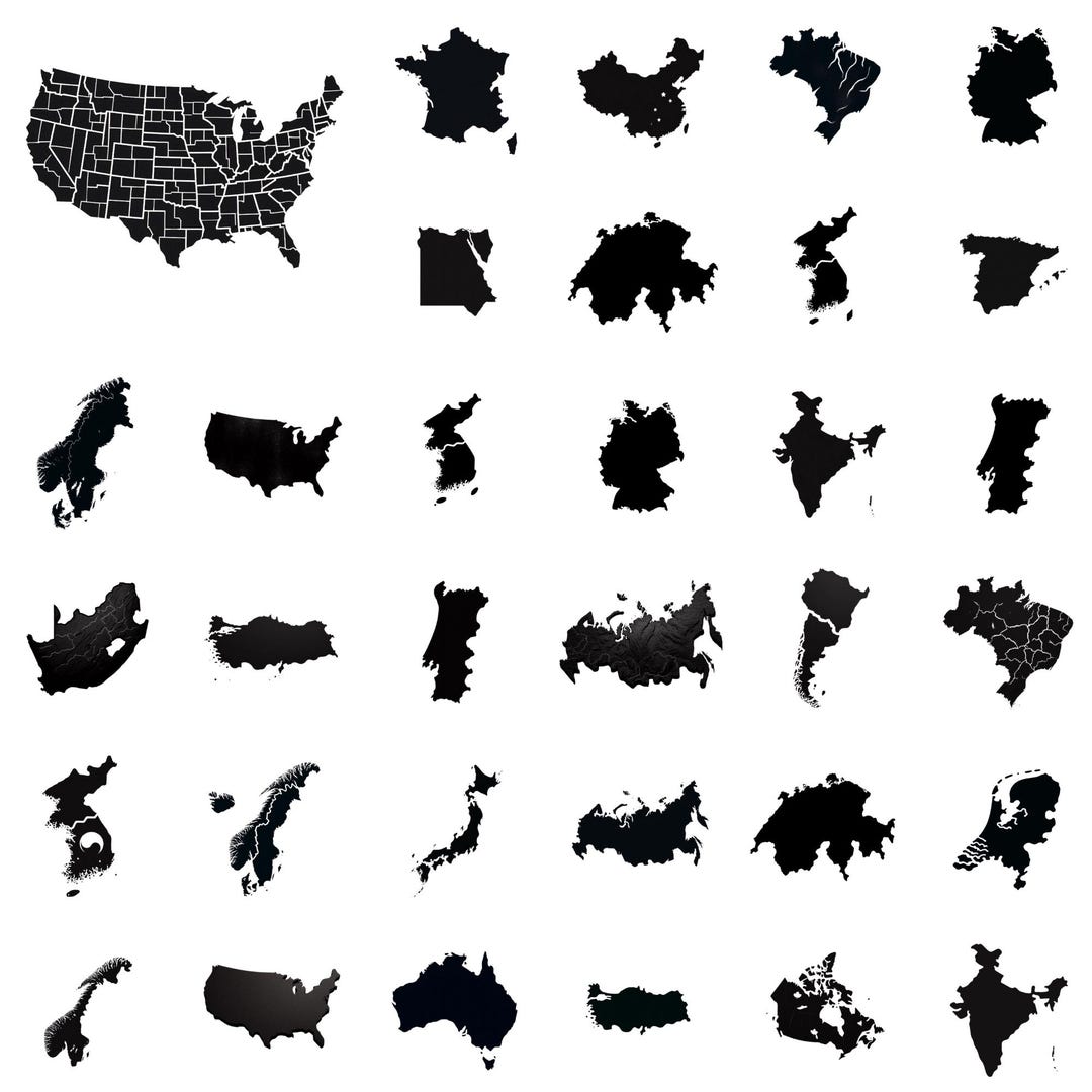 Countries Map Silhouettes Png Bundle, Country Outlines Clipart, World ...