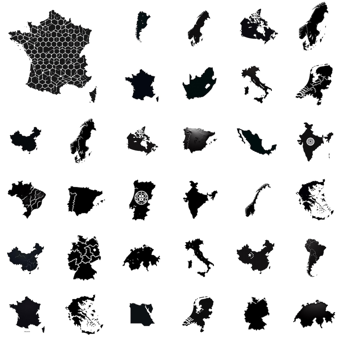 Countries Map Silhouettes Png Bundle, Country Outlines Clipart, World ...