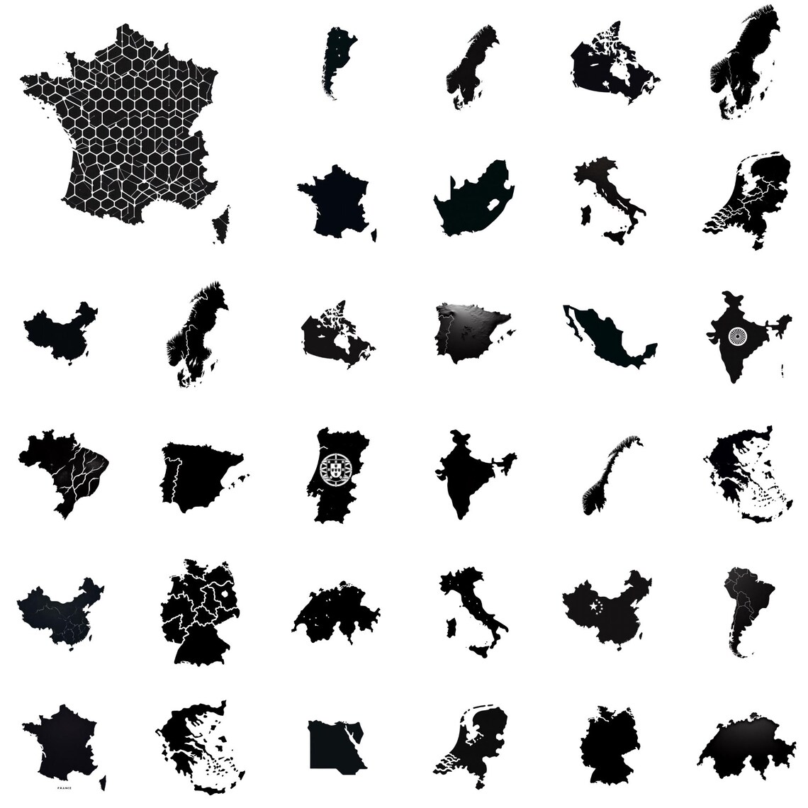 Countries Map Silhouettes Png Bundle, Country Outlines Clipart, World ...