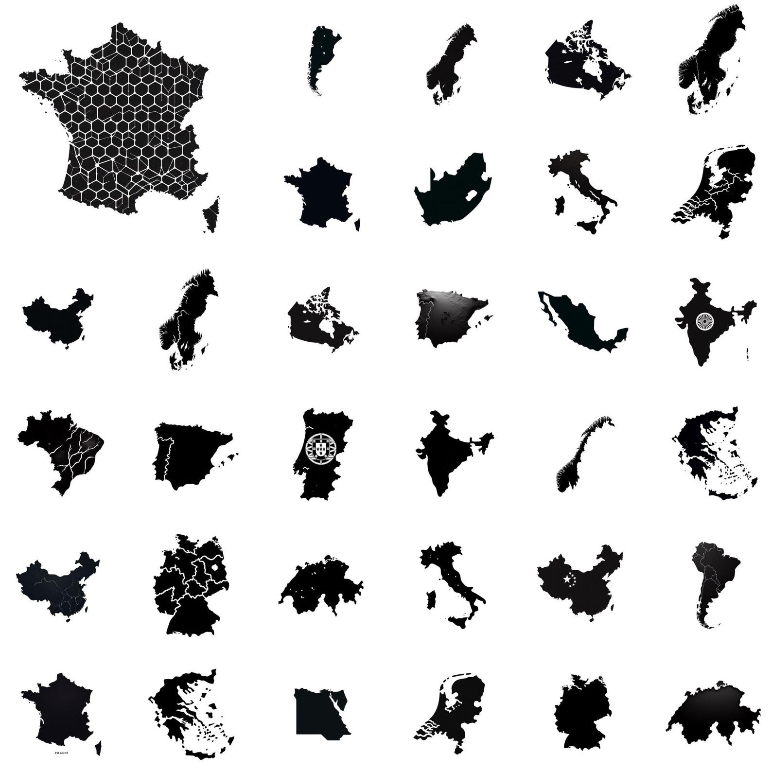 Countries Map Silhouettes PNG Bundle: World Outlines Clipart (digital ...