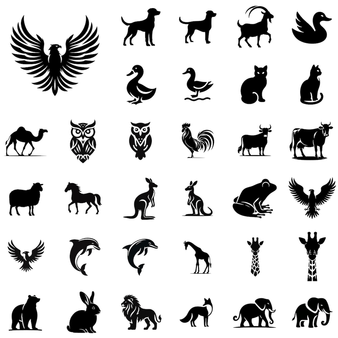 Wild Animal Silhouette Desing Png Bundle, Pet Tattoo Design, Animal ...